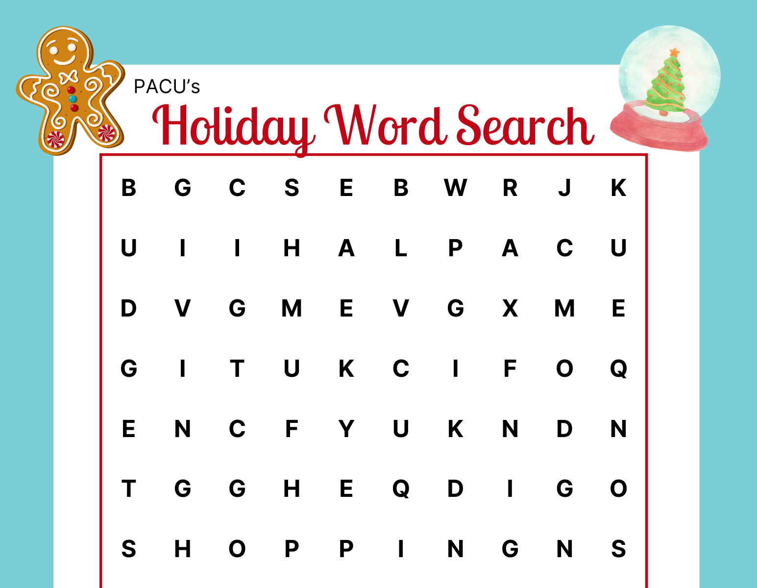 PACU's Youth Program Word Search - Piedmont Advantage Credit Union ...
